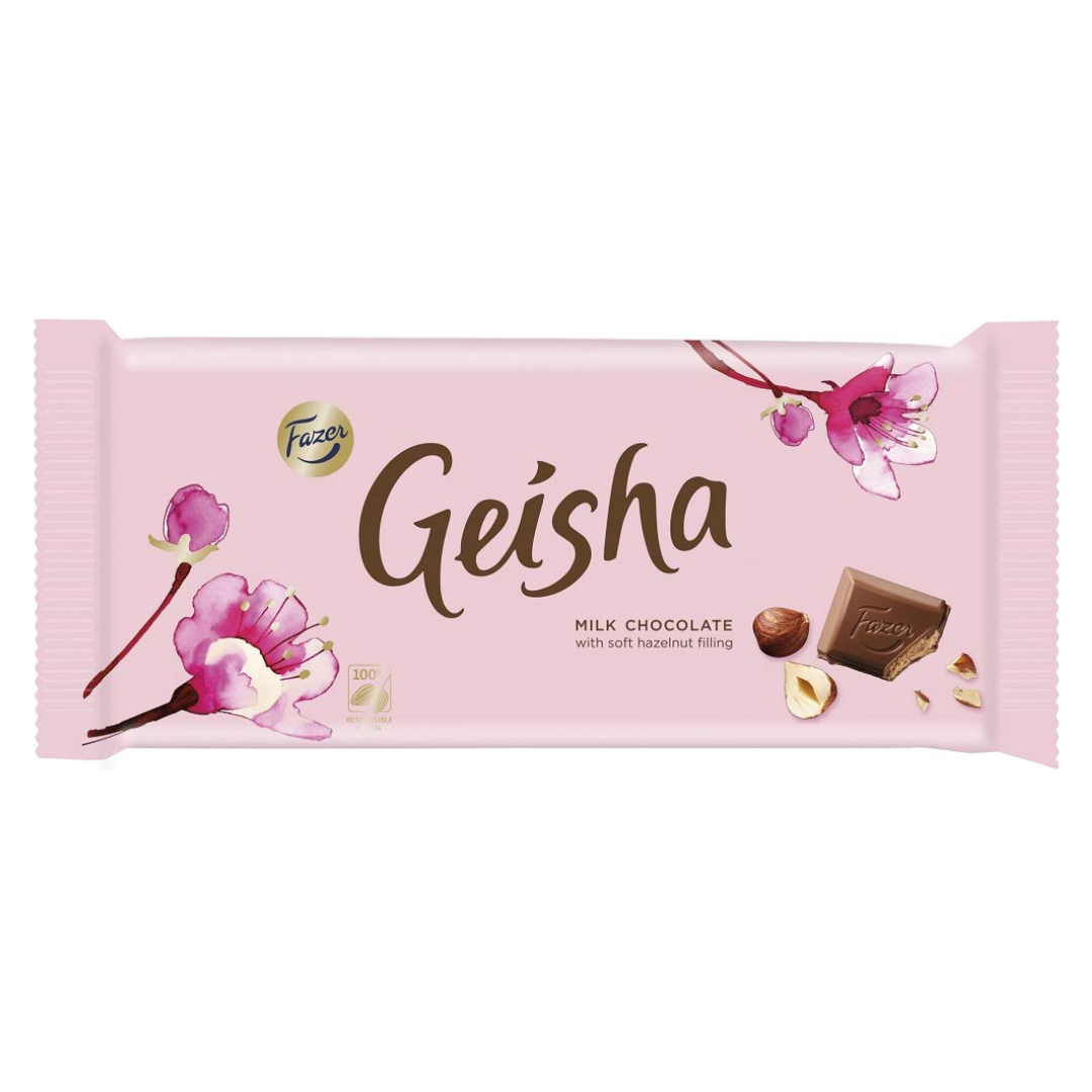 Fazer Geisha Milk Chocolate Bar – 37 g Hazelnut Nougat-Filled Praline ...